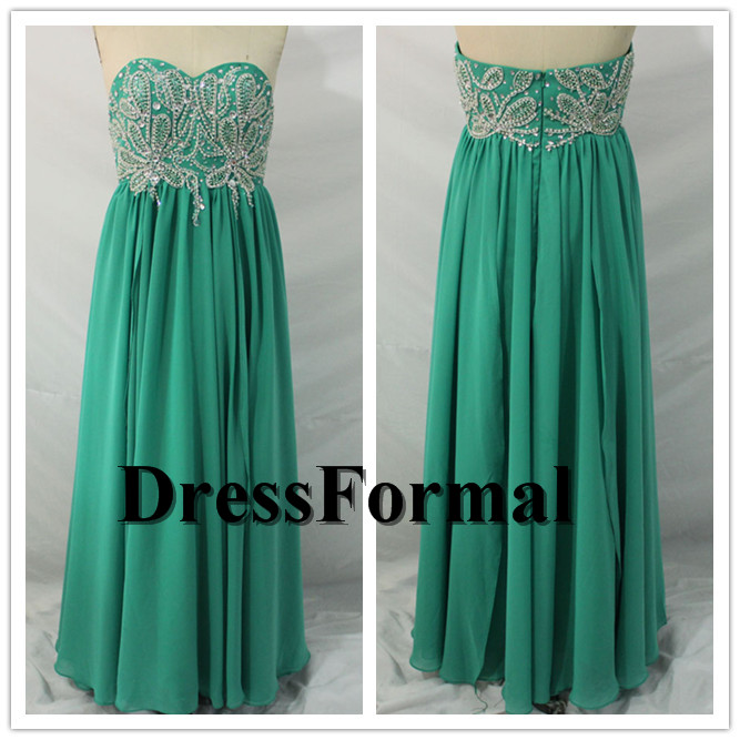 Emerald Long Beaded Top Chiffon Prom Dress 2015,strapless Long Pleated ...